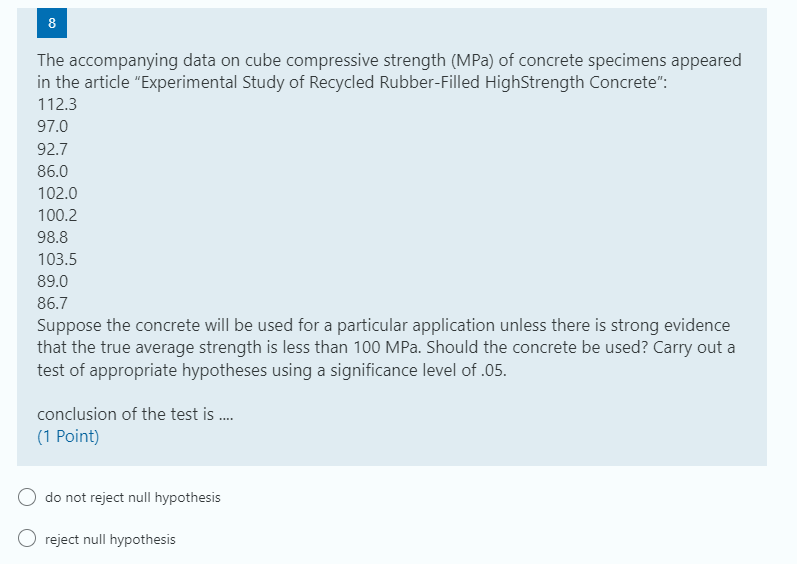 Solved 8 8 The accompanying data on cube compressive | Chegg.com