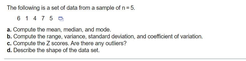 Solved The following is a set of data from a sample of n=5. | Chegg.com