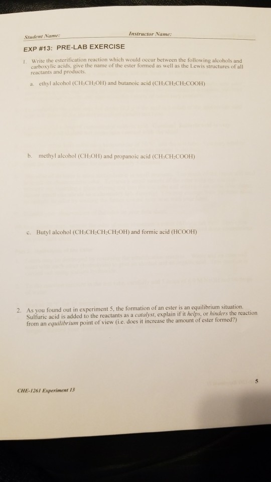 Solved Instructor Name: Student Name: EXP #13: PRE-LAB | Chegg.com