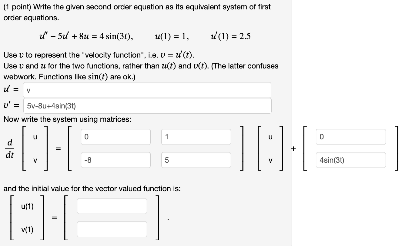 Solved (1 point) Write the given second order equation as | Chegg.com