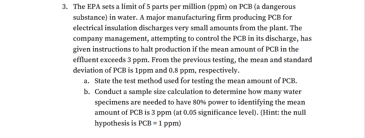 Solved 3. The EPA sets a limit of 5 parts per million (ppm) | Chegg.com