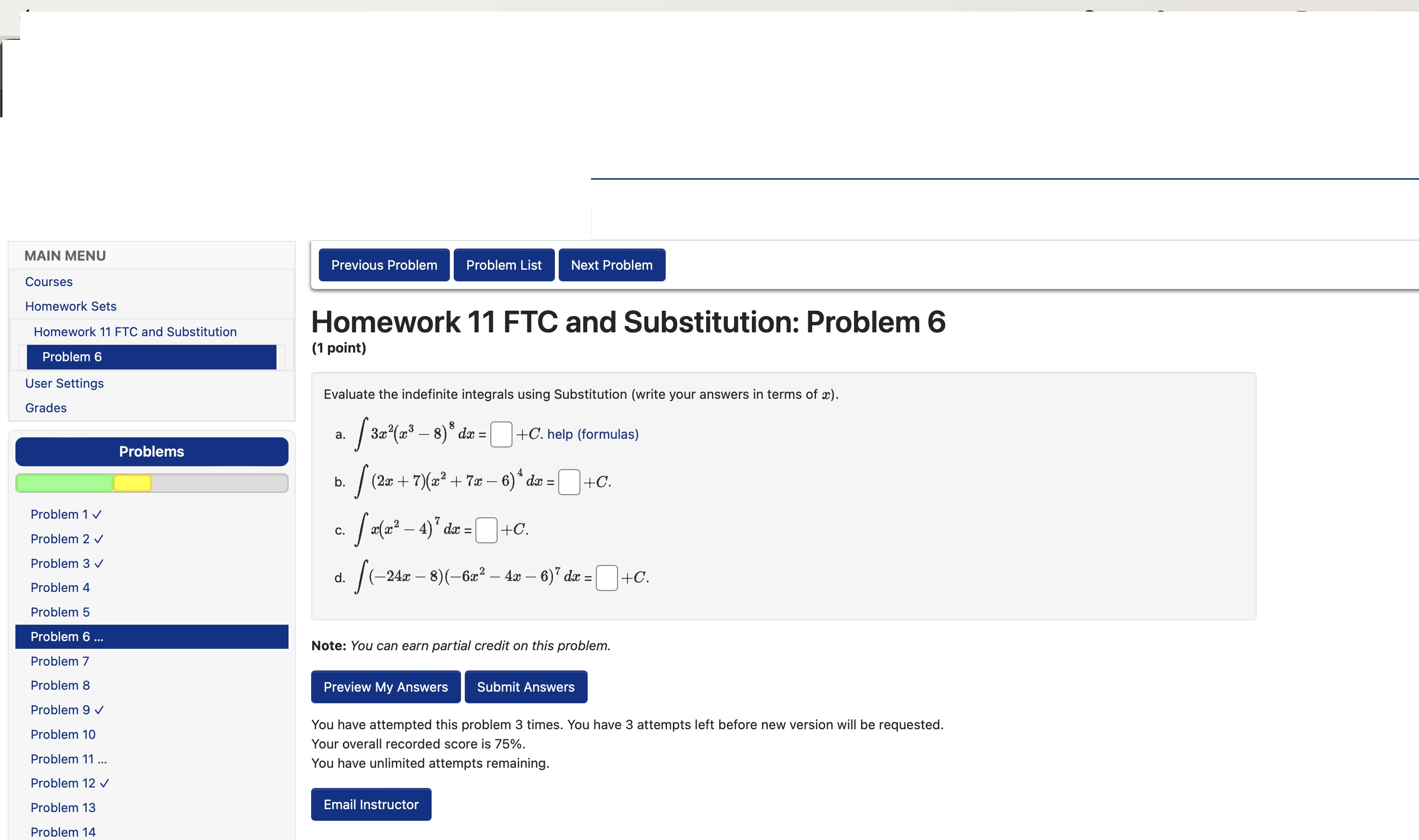 Solved Homework 11 FTC and Substitution: Problem 6 (1 point) | Chegg.com