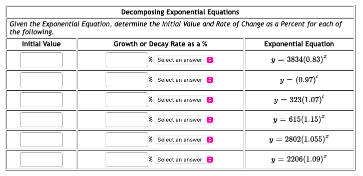 Solved Decomposing Exponential Equations Given the | Chegg.com