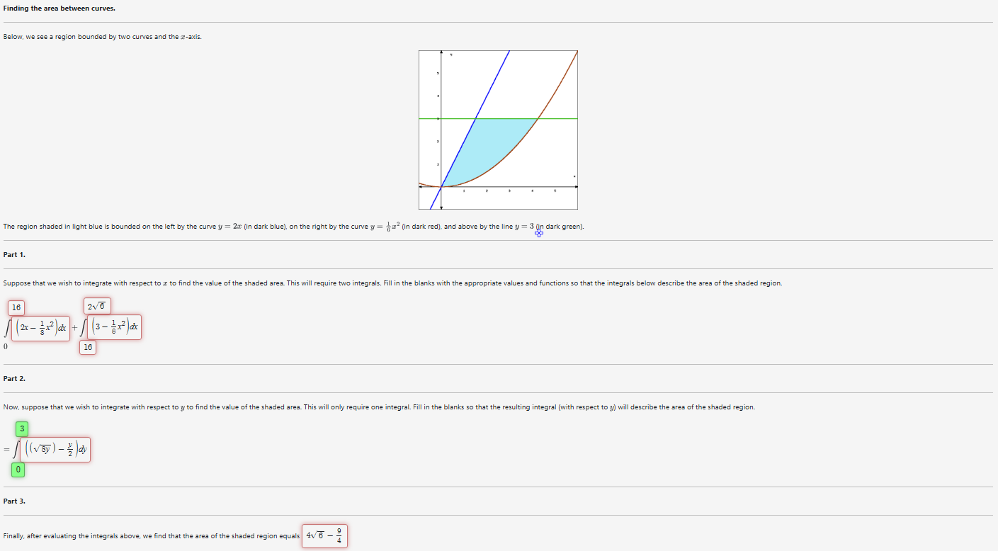 Solved Finding the area between curvesI need help with red | Chegg.com
