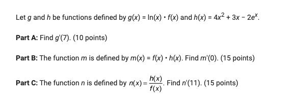 Solved Let g and h be functions defined by g(x)=ln(x)⋅f(x) | Chegg.com