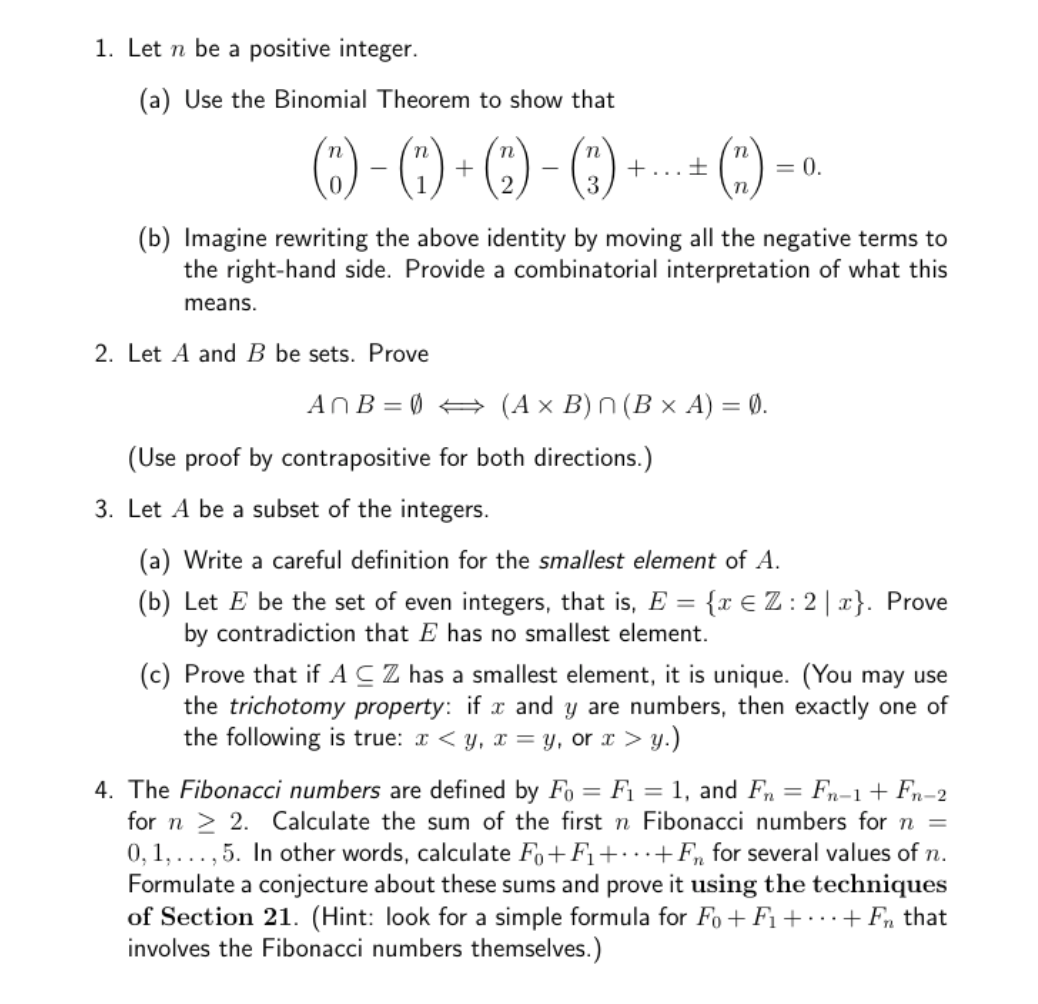 Solved 1. Let n be a positive integer. (a) Use the Binomial | Chegg.com