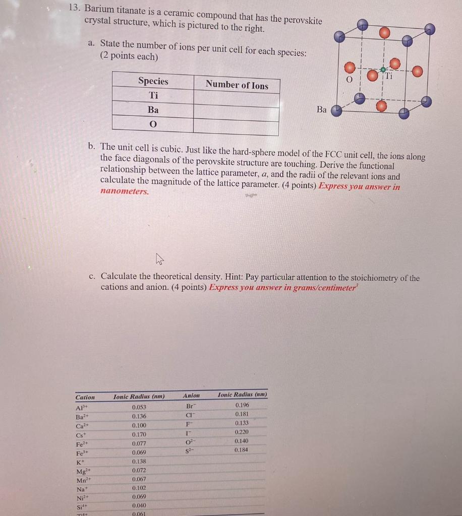 Solved 13. Barium titanate is a ceramic compound that has | Chegg.com