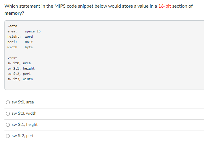 Solved Which statement in the MIPS code snippet below would | Chegg.com