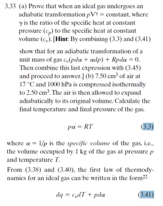 Solved 3.33 (a) Prove that when an ideal gas undergoes an | Chegg.com