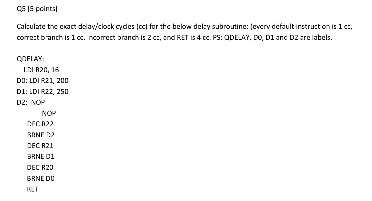 Solved by an EXPERT Q5 [5 ﻿points]Calculate the exact delay/clock cycles | Chegg.com