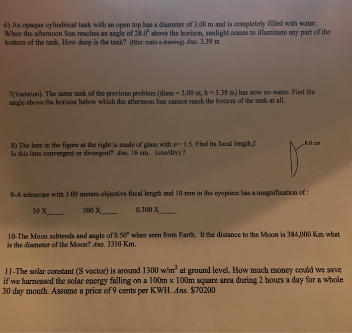 Solved An opaque cylindrical tank with an open top has a | Chegg.com