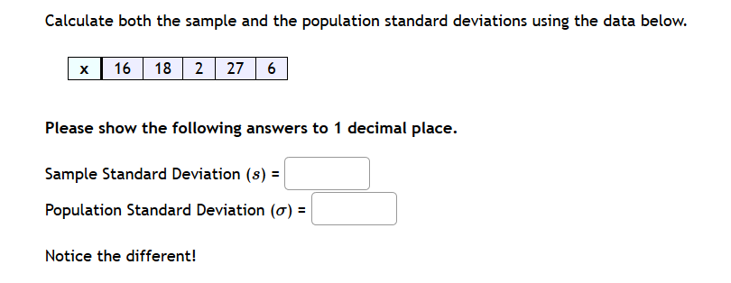 Solved Calculate both the sample and the population standard | Chegg.com