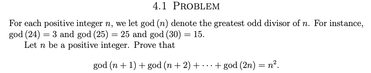 Solved 4.1 ﻿PROBLEMFor each positive integer n, ﻿we let god | Chegg.com