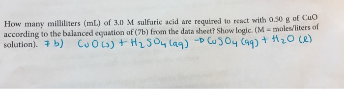 Solved How many milliliters (mL) of 3.0 M sulfuric acid are | Chegg.com