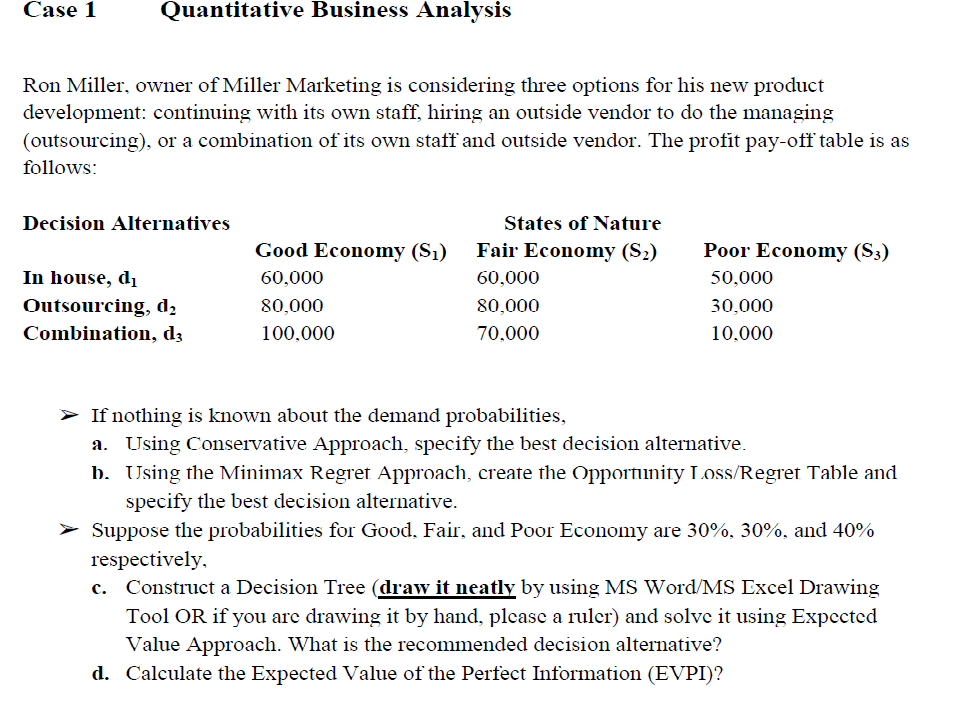 Solved Case 1 Quantitative Business Analysis Ron Miller, | Chegg.com