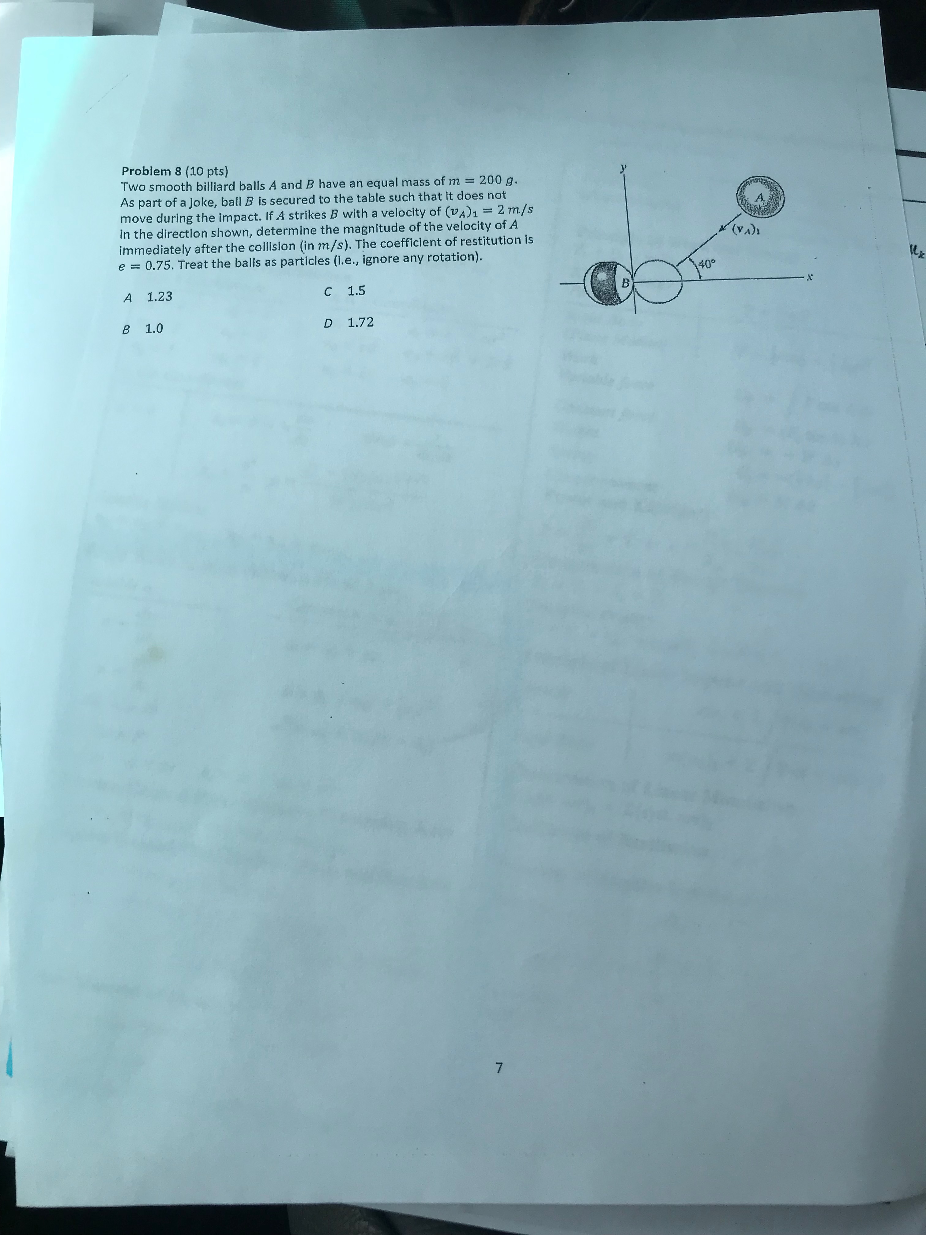 Solved Problem 8 (10 pts) Two smooth billiard balls A and B | Chegg.com