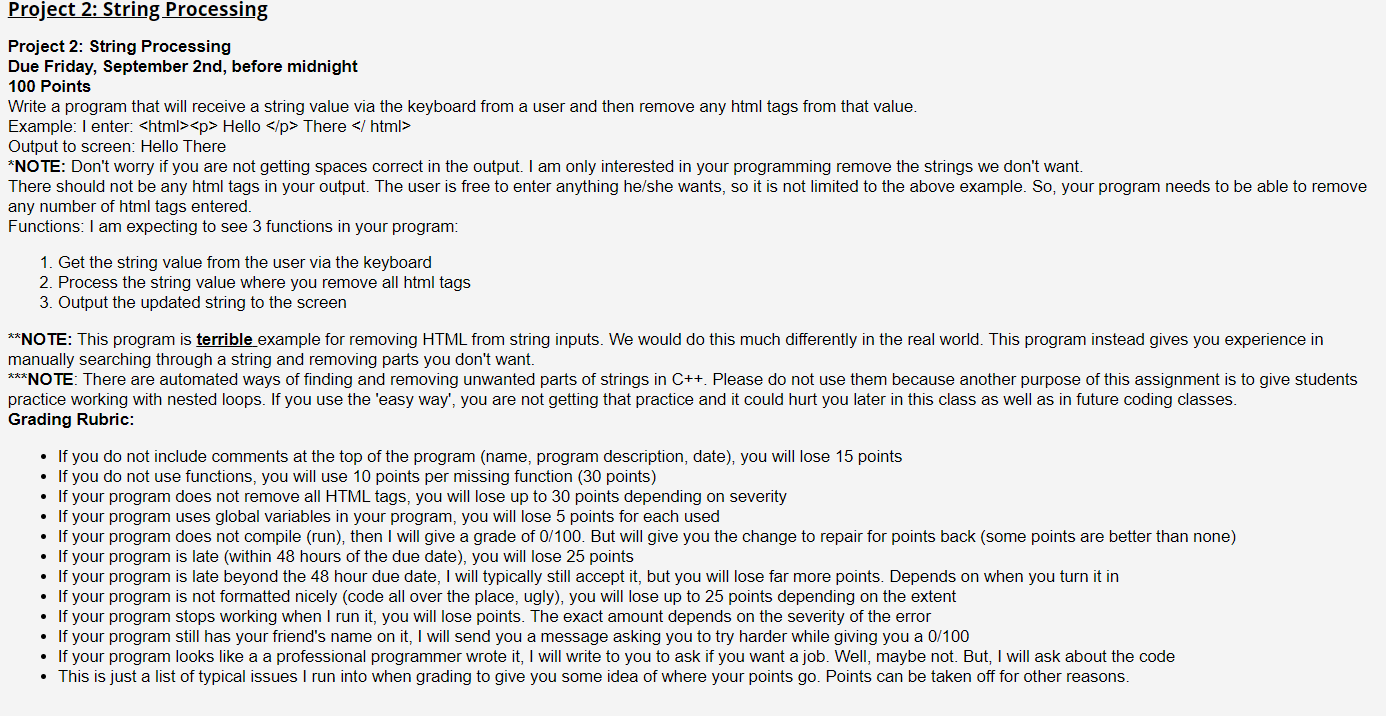 Solved Project 2: String Processing Due Friday, September | Chegg.com