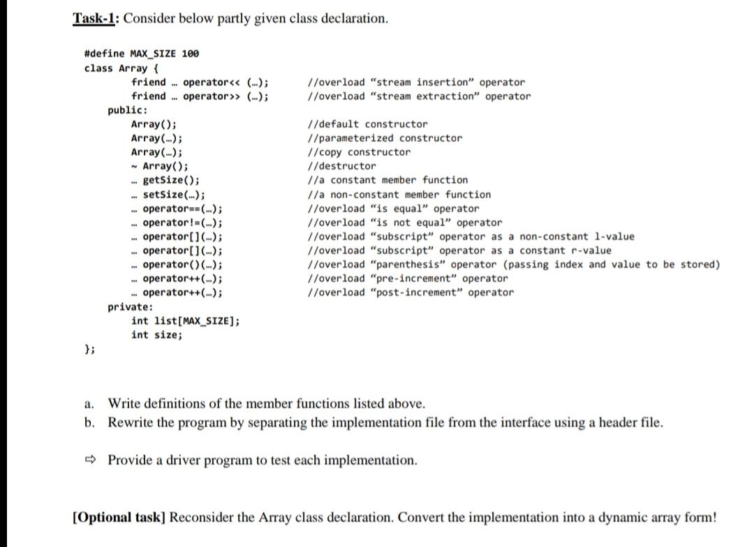 Solved Task-1: Consider below partly given class | Chegg.com