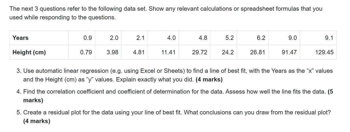 Solved The next 3 ﻿questions refer to the following data | Chegg.com