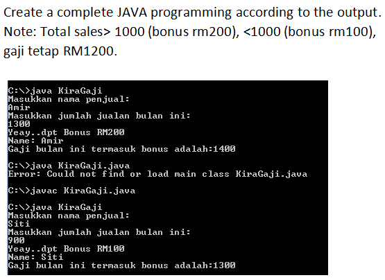Solved Create a complete JAVA programming according to the | Chegg.com