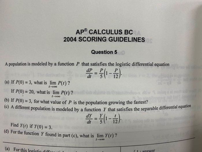 Solved AP® CALCULUS BC 2004 SCORING GUIDELINES Question5 A | Chegg.com