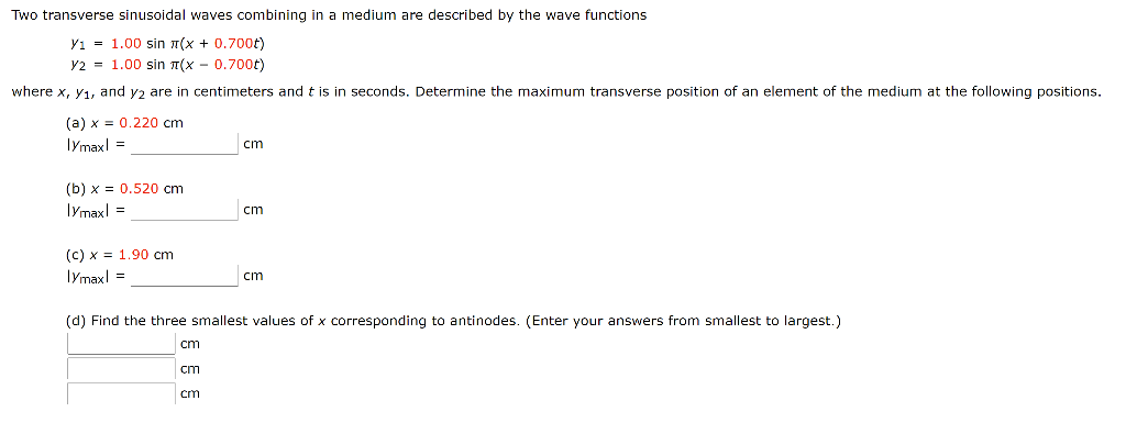 Solved Two transverse sinusoidal waves combining in a medium | Chegg.com