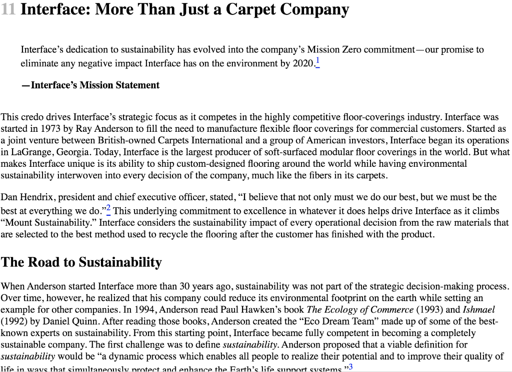 Read the Interface Carpets case (11). What do you | Chegg.com