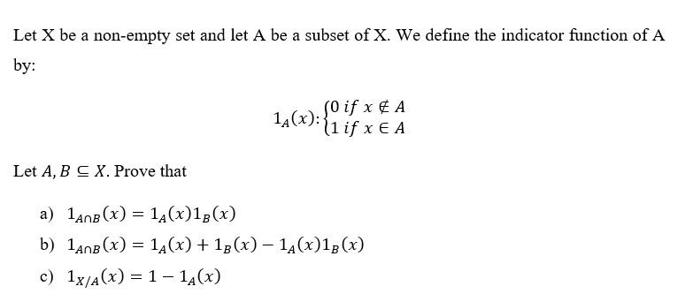 Solved Let X be a non-empty set and let A be a subset of X. | Chegg.com