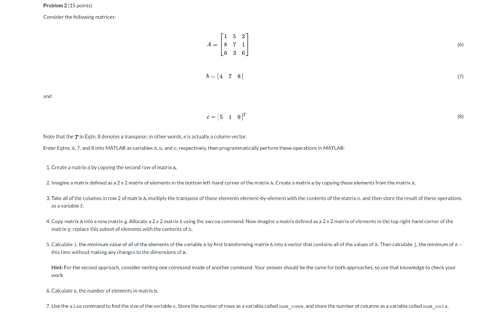 Solved Create a single script (.m file) to solve these | Chegg.com
