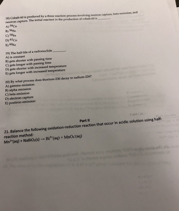 Solved 18) Cobalt-60 is produced by a three reaction process | Chegg.com
