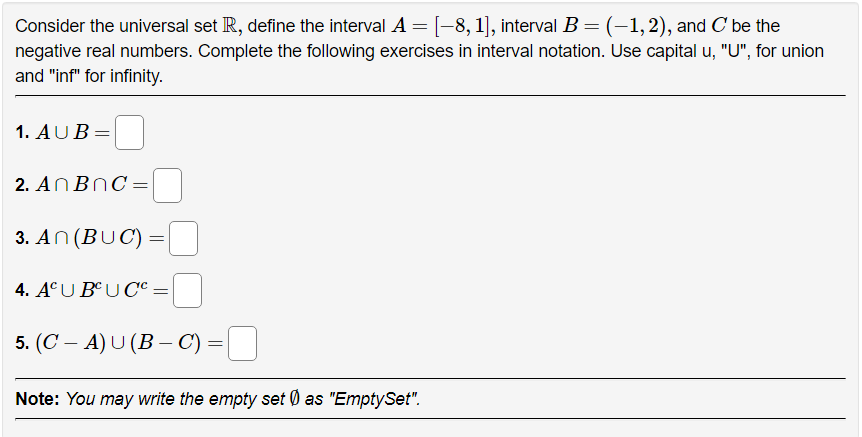 Solved Consider the universal set R, define the interval | Chegg.com