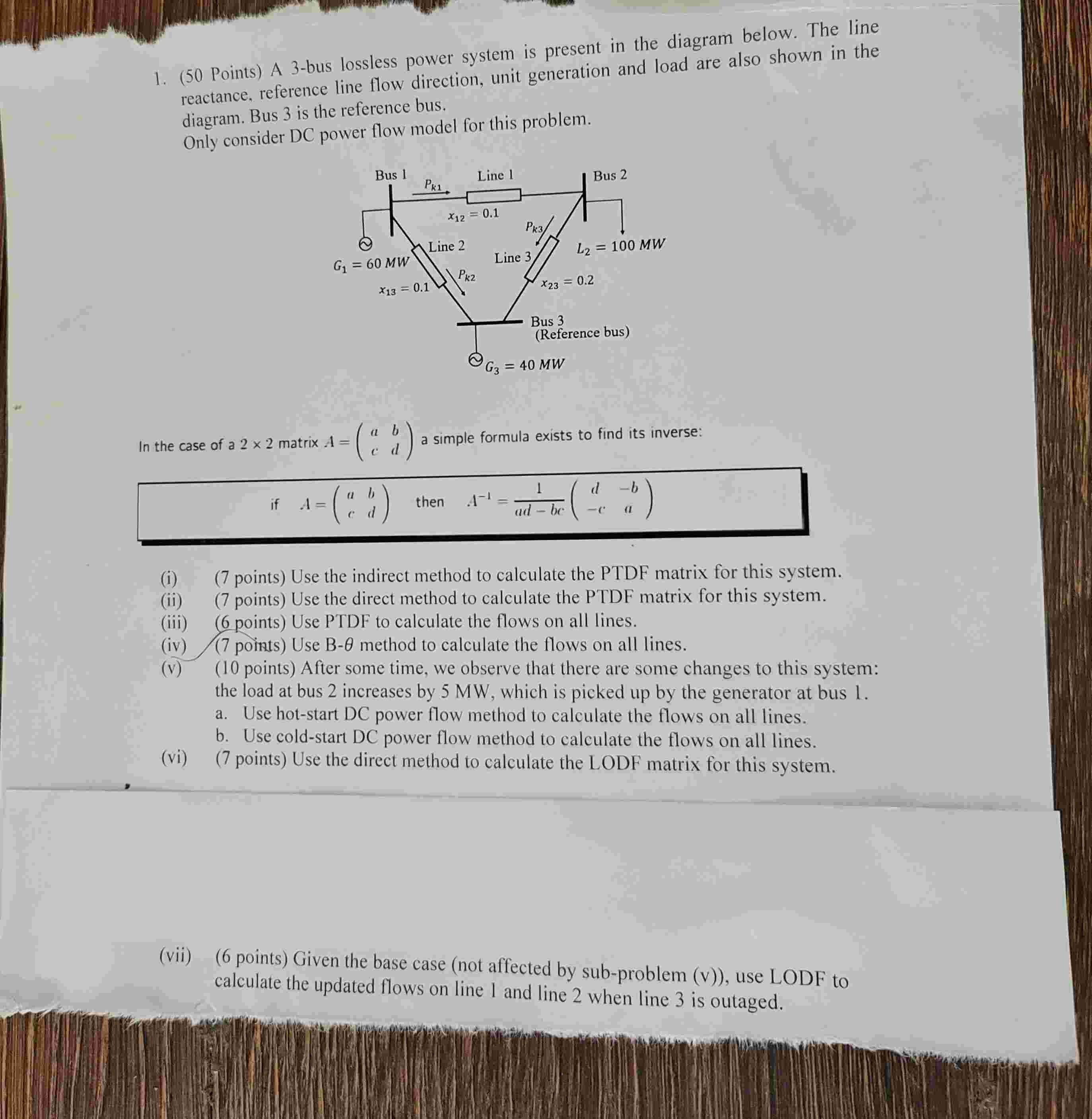 Solved (50 ﻿Points) ﻿A 3-bus lossless power system is | Chegg.com
