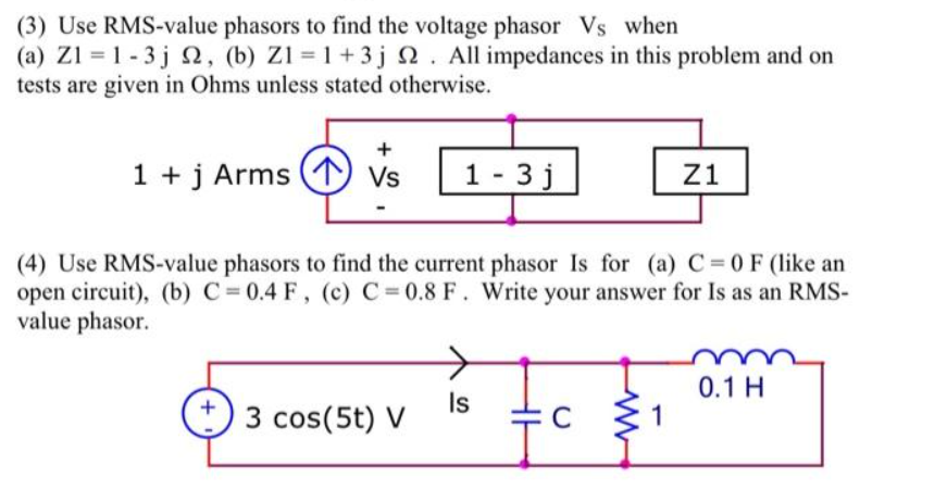 Solved (3) Use RMS-value phasors to find the voltage phasor | Chegg.com