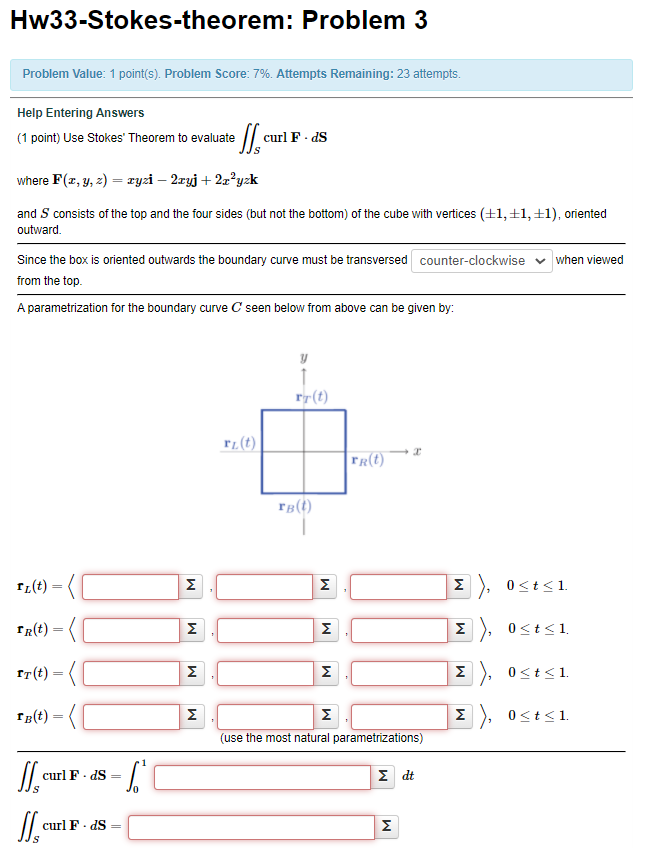 Solved Hw33 Stokes Theorem Problem 3 Problem Value 1 