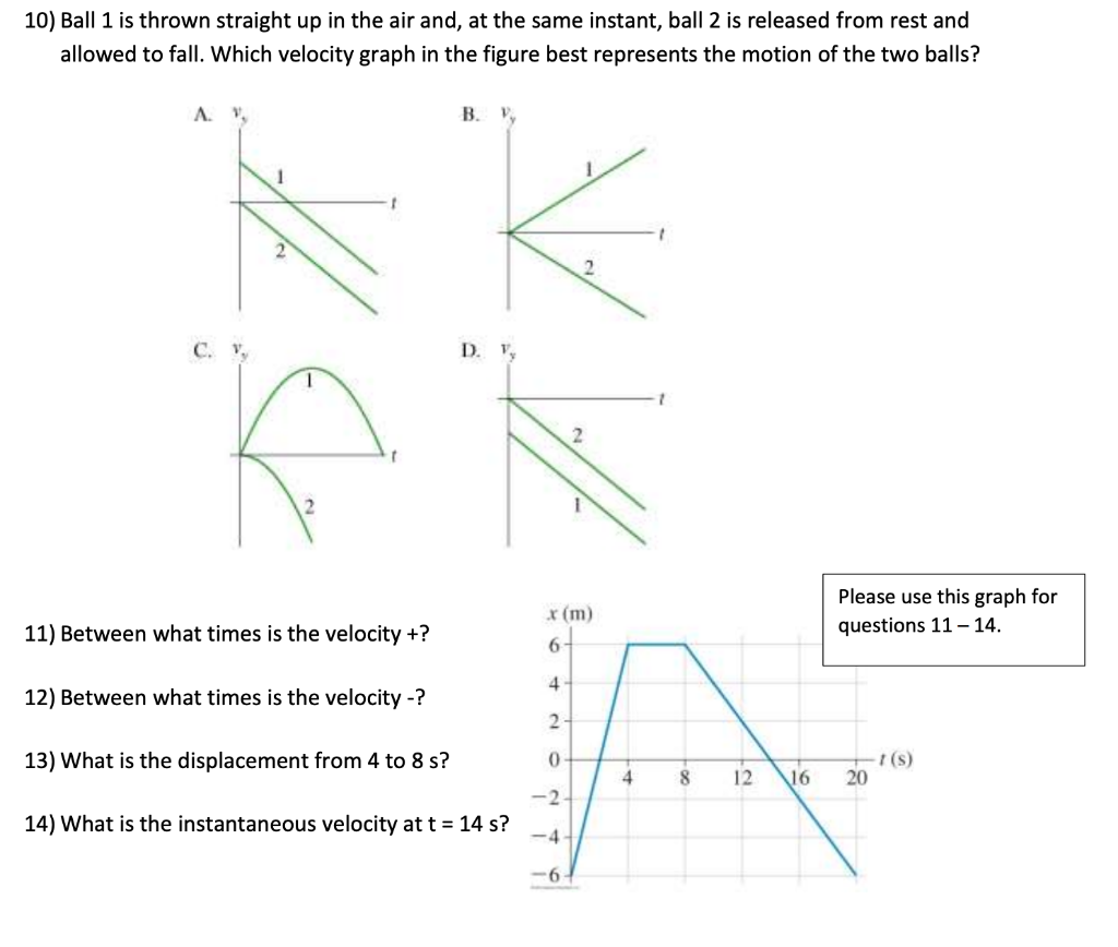 Solved 10) Ball 1 is thrown straight up in the air and, at | Chegg.com