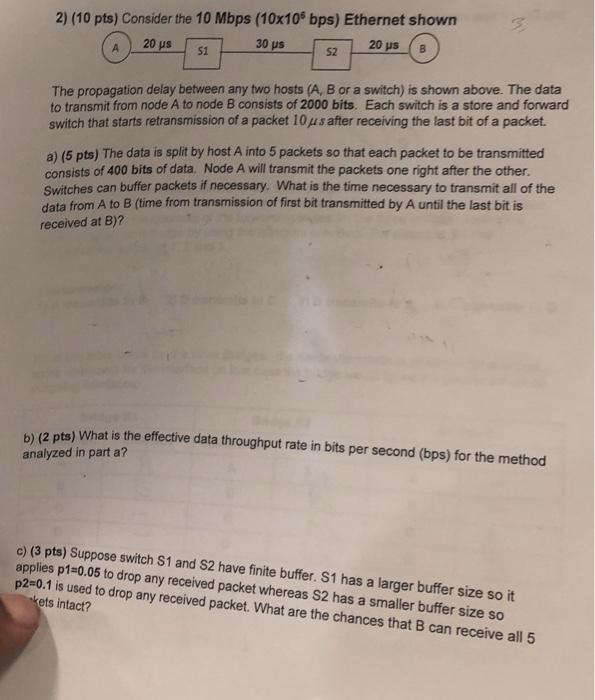 Solved 2) (10 pts) Consider the 10 Mbps (10x10s bps) | Chegg.com