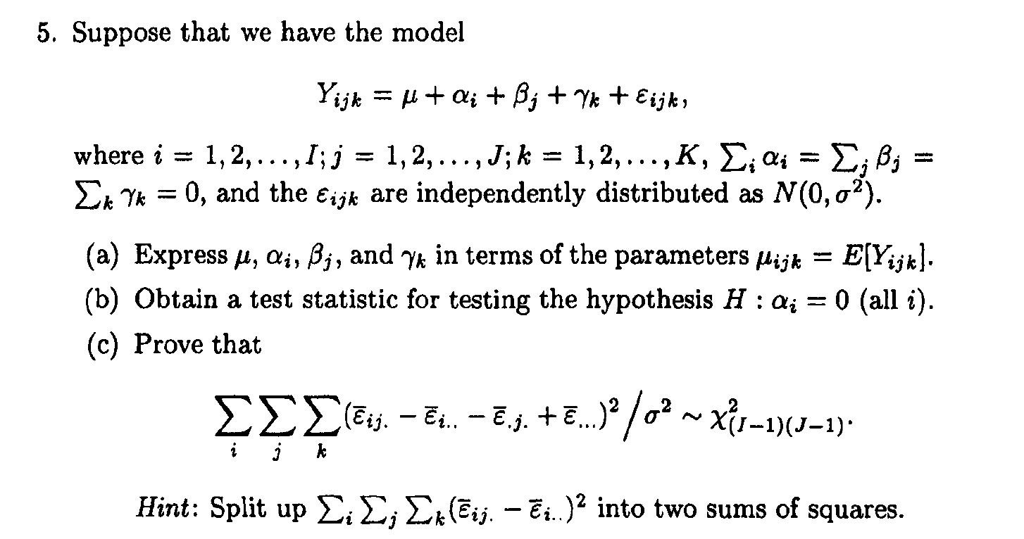 5. Suppose that we have the model Yijk = u + ai + Bj | Chegg.com