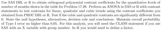Use SAS IML or R to obtain orthogonal polynomial | Chegg.com