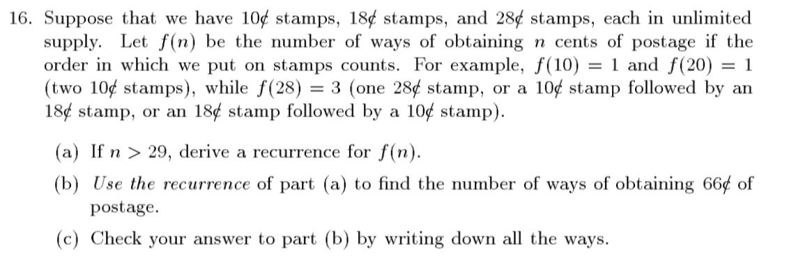 Solved 6. Suppose that we have 10ϕ stamps, 18ϕ stamps, and | Chegg.com