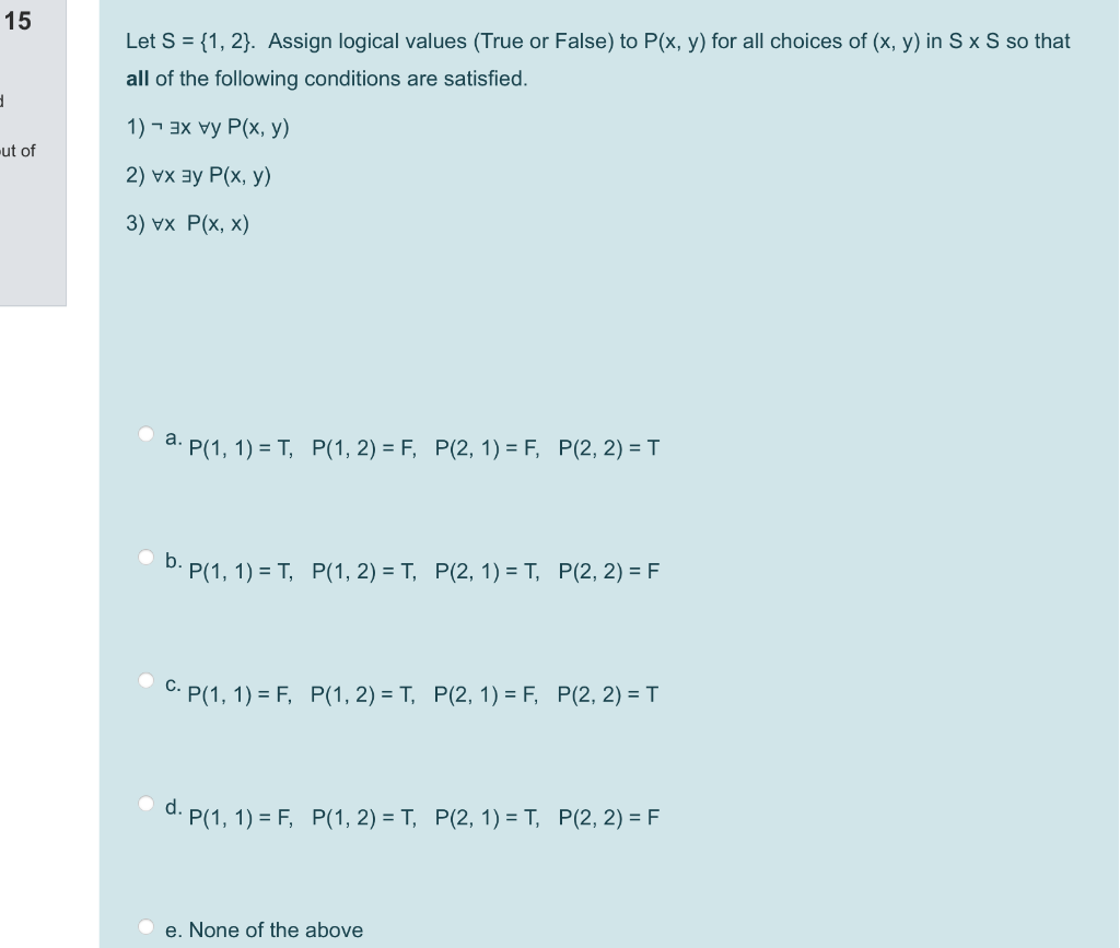Solved 15 Let S 1 2 Assign Logical Values True Or