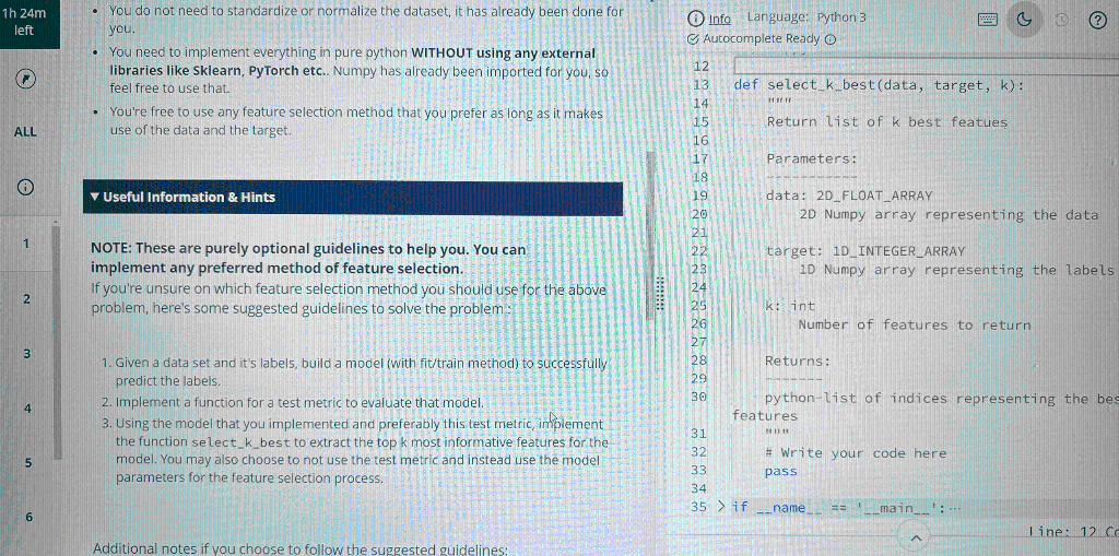 1h 24m left Info Language: Python 3 Autocomplete | Chegg.com