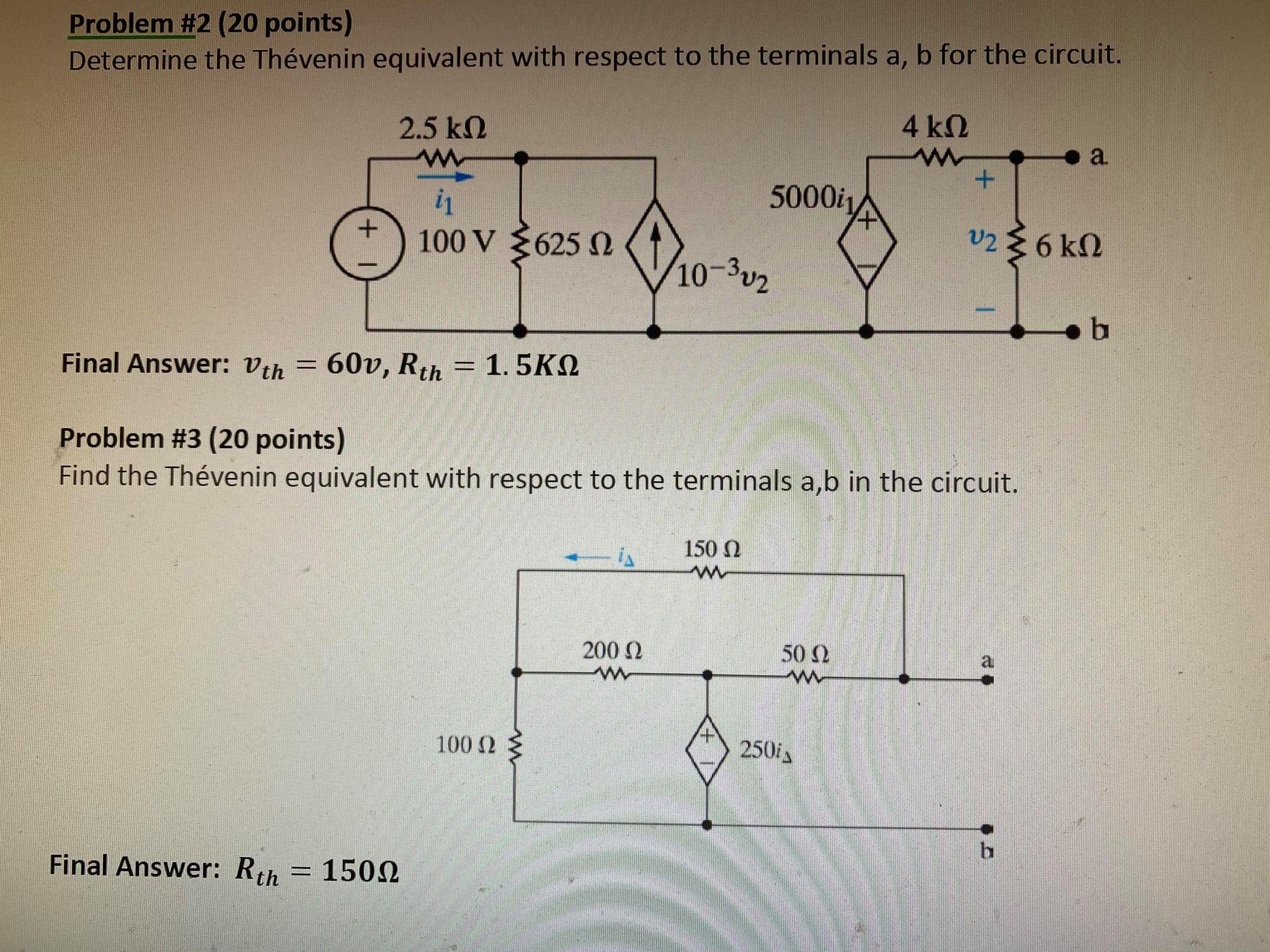 Solved Problem #2 (20 points) Determine the Thévenin | Chegg.com