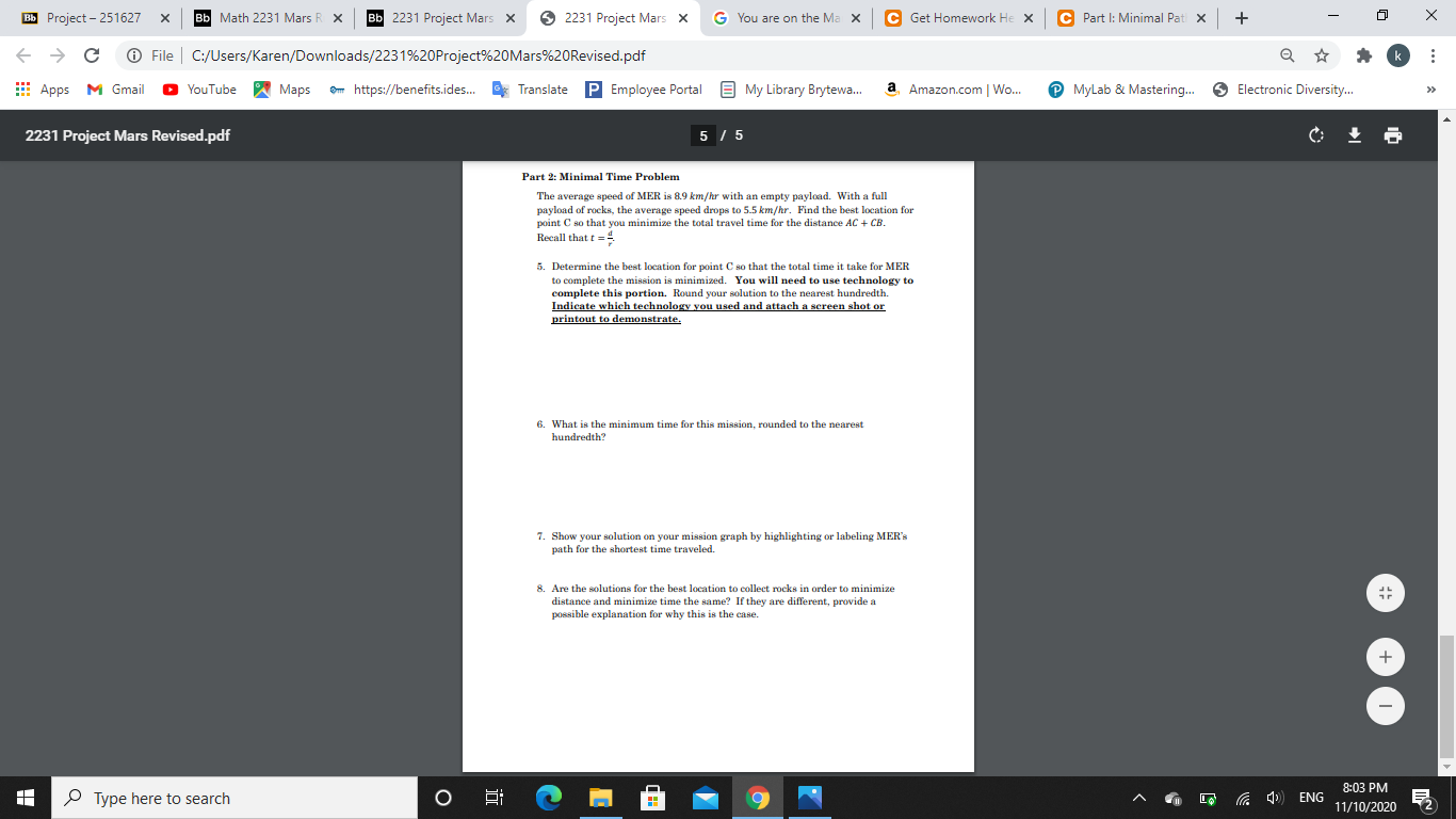 Bb Project - 251627 х Bb Math 2231 Mars RX Bb 2231 | Chegg.com