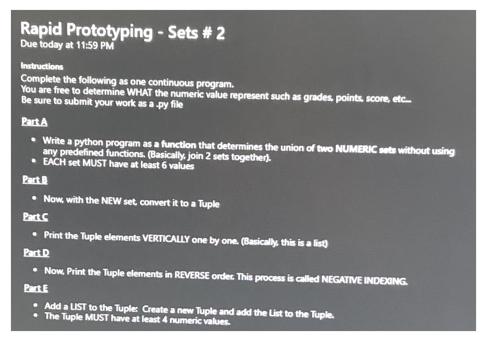 Solved Rapid Prototyping - Sets # 2 Due today at 11:59 PM | Chegg.com