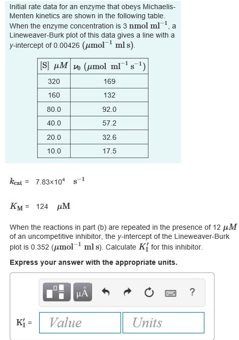 Solved Initial Rate Data For An Enzyme That Obeys Michaelis