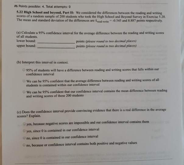 Solved #6 Points possible: 4. Total attempts: 0 5.22 High | Chegg.com