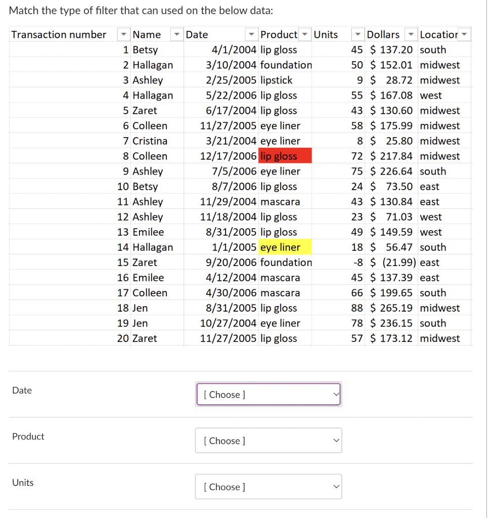 Solved Match the type of filter that can used on the below | Chegg.com