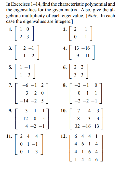 Solved In Exercises 1-14, find the characteristic polynomial | Chegg.com