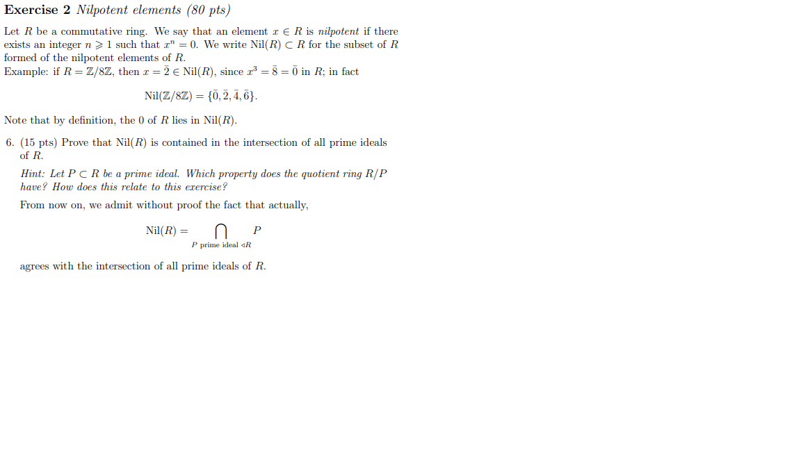Solved Exercise 2 Nilpotent elements (80 pts) Let R be a | Chegg.com