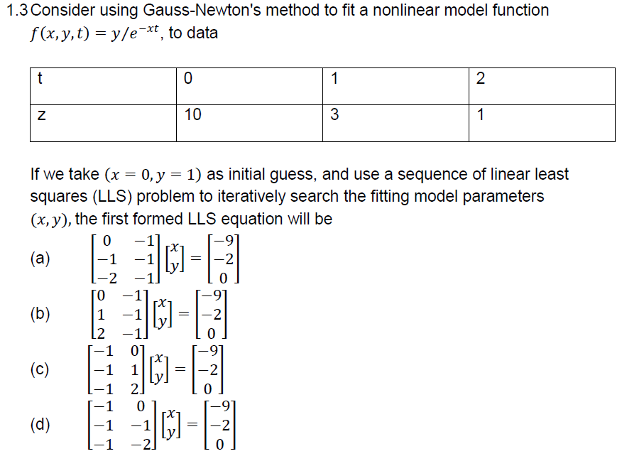 Solved 1.3 Consider using Gauss-Newton's method to fit a | Chegg.com